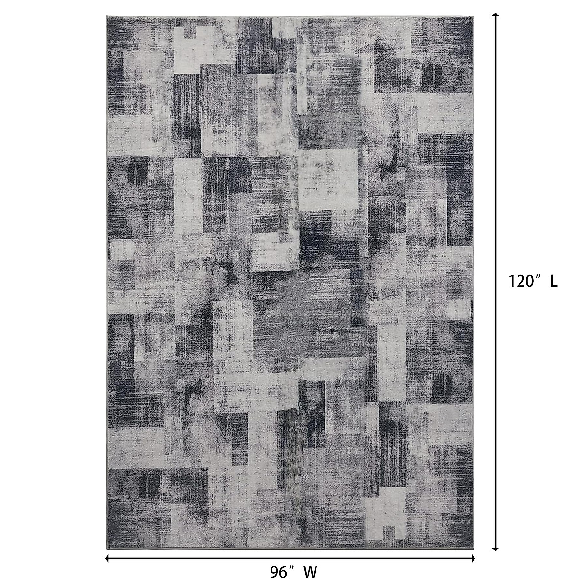 Area Rug Living Room Rugs 8x10 Washable: Indoor Soft Low Shaggy Fluffy Pile Carpet Abstract Decor Large for Bedroom Dining Room Under Kitchen Table Home Office - Gray/Ivory