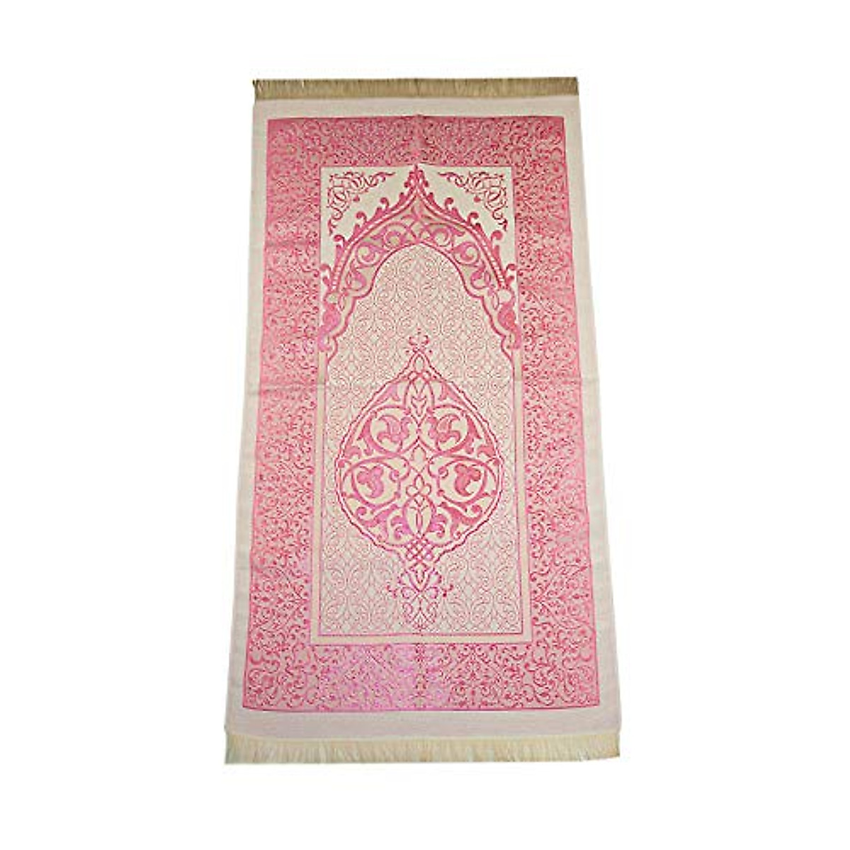 Muslim Prayer Rug and Prayer Beads with Elegant Cylinder Gift Box | Janamaz | Sajadah | Soft Islamic Prayer Rug | Islamic Gifts Set | Prayer Carpet Mat, Taffeta Fabric, Pink