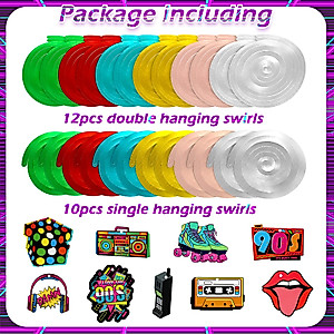 80s 90s Party Decorations Retro 1980s Hip Hop Hanging Swirls Ceiling Decor for Adults Back to The 80s 90s Throwback Birthday Neon Rock Party Supplies(Retro)