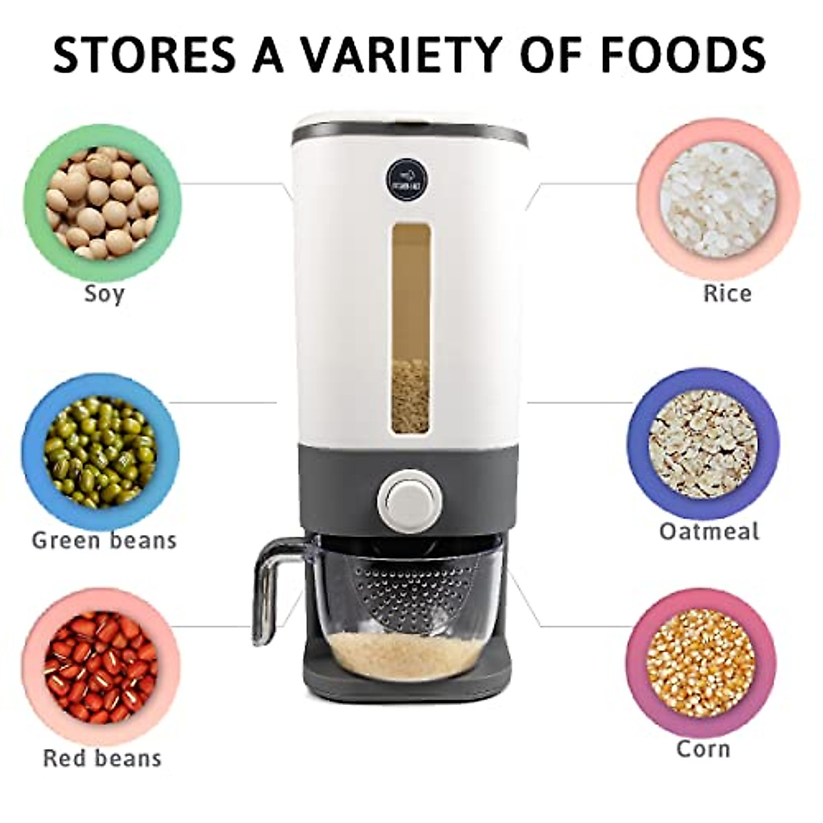 KITCHEN FAST–22LBS Rice Dispenser–Food Dispenser-Attachable Cutlery Holder and Salt/Spice Container–Large Grain Storage with Lid–Extra Storage Box-Moisture Proof-Optimizes Kitchen Space–Rice Storage