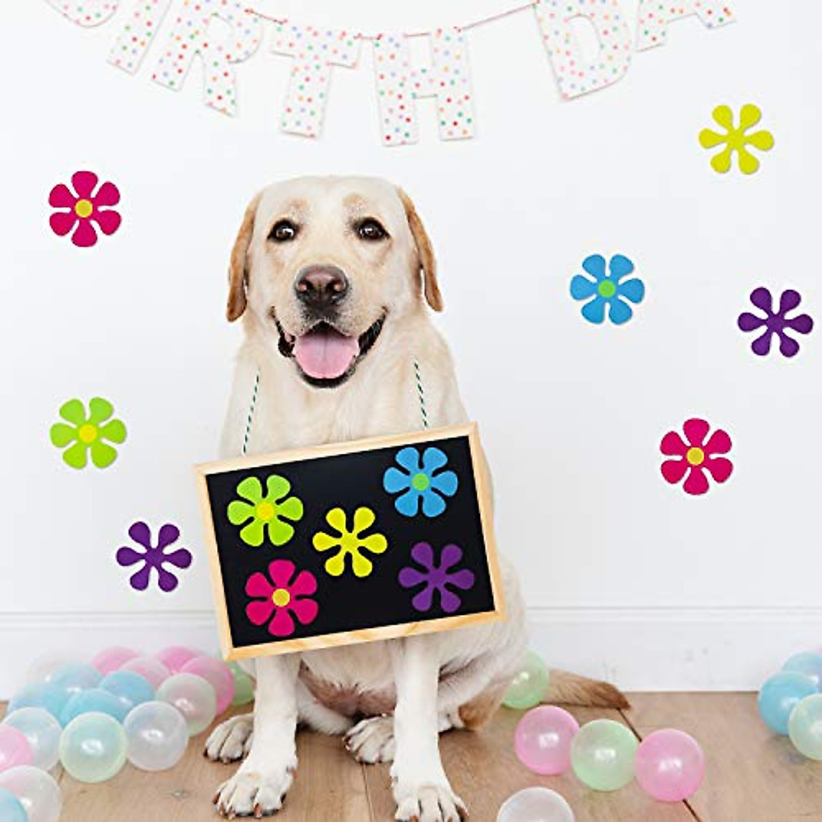 50 Pieces Retro Flower Cutouts Retro 60s Party Prop Paper Flower Cutout for Party Decorations