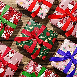 GIOLAINY Christmas Wrapping Paper for Kids Boys Girls Baby Men Women - Xmas Gift Wrap Contain Red Trees, Pink Santa, Snowflakes, Green "Merry Christmas" with Holly Design - 8 Sheets (20*29 Inch per Sheet), Recyclable, High Gloss, Easy to Store, Not Roll