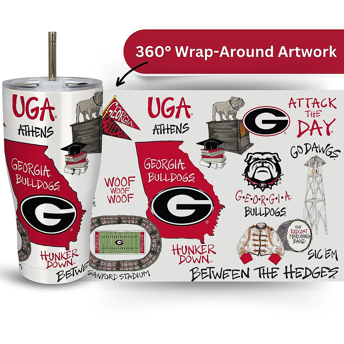 University of Georgia 30oz Stainless Steel 3D Icon Travel Mug– High Performance Double-Walled Thermos w/Convertible Lid & Straw – Insulated Decorative NCAA Beverage Tumbler – For Hot or Cold Drinks