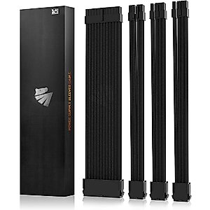 AsiaHorse 18AWG PSU Cable Extension Sleeved Custom Mod GPU PC Audio Video Power Supply Soft Braided Cables with Two Color Comb Kit 24P/8P to 6+2P/ 8P to 4+4P 30CM