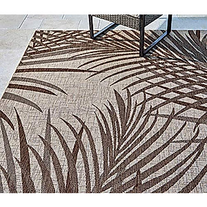 Gertmenian Indoor Outdoor Area Rug, Classic Flatweave, Washable, Stain & UV Resistant Carpet, Deck, Patio, Poolside & Mudroom, 5x7 Ft Standard, Royal Palm Leaf, Tan