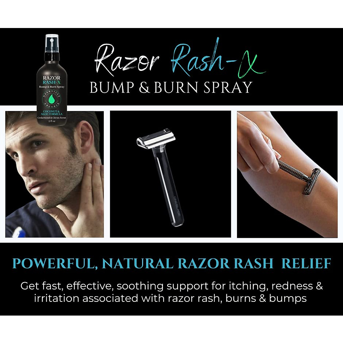 Dr. A's Razor Rash-X Skin Clearing Spray | Natural Bump & Burn Relief Serum & Ingrown Hair Eliminator | Organic Aloe Vera, Witch Hazel, Neem Oil & Tea Tree Formula | Clean Citrus Scent For Men & Women