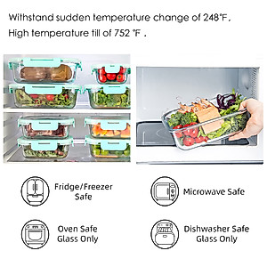 YARYOUNG 10 Pack Glass Storage Containers For Food, Airtight Meal Prep Containers with Lids Leak-proof, Glass Lunch Boxes Microwave, Freezer & Dishwasher Safe (34oz & 12oz)