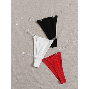 Verdusa Women's 3 Pack Clear Strap Thong Panties Invisible G String Black Red White M