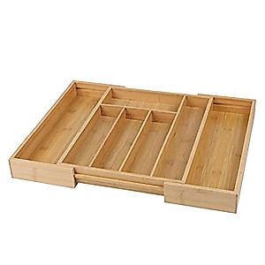 StorageMate Bamboo Drawer Organizer Silverware Tray - Adjustable Utensil Holder for cutlery - Expandable Drawer Divider for Stationery, Craft Supplies, Household Tools, Jewelry, Makeup, Hair Accessories