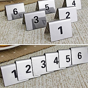 Stainless Steel Table Numbers, 1-10/25/50/100 Restaurant Digital Number Plate Tabletop Number Stackable, Wedding Birthday Marriage Party Supplies(1 to 25)