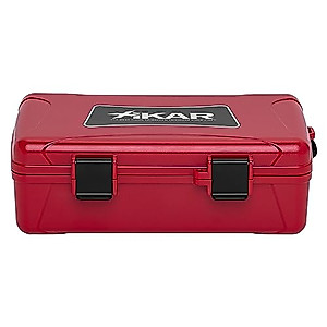 Xikar 10 Cigar Travel Humidor Case, Rugged, Airtight, Watertight, Stainless Steel Hinges, Red