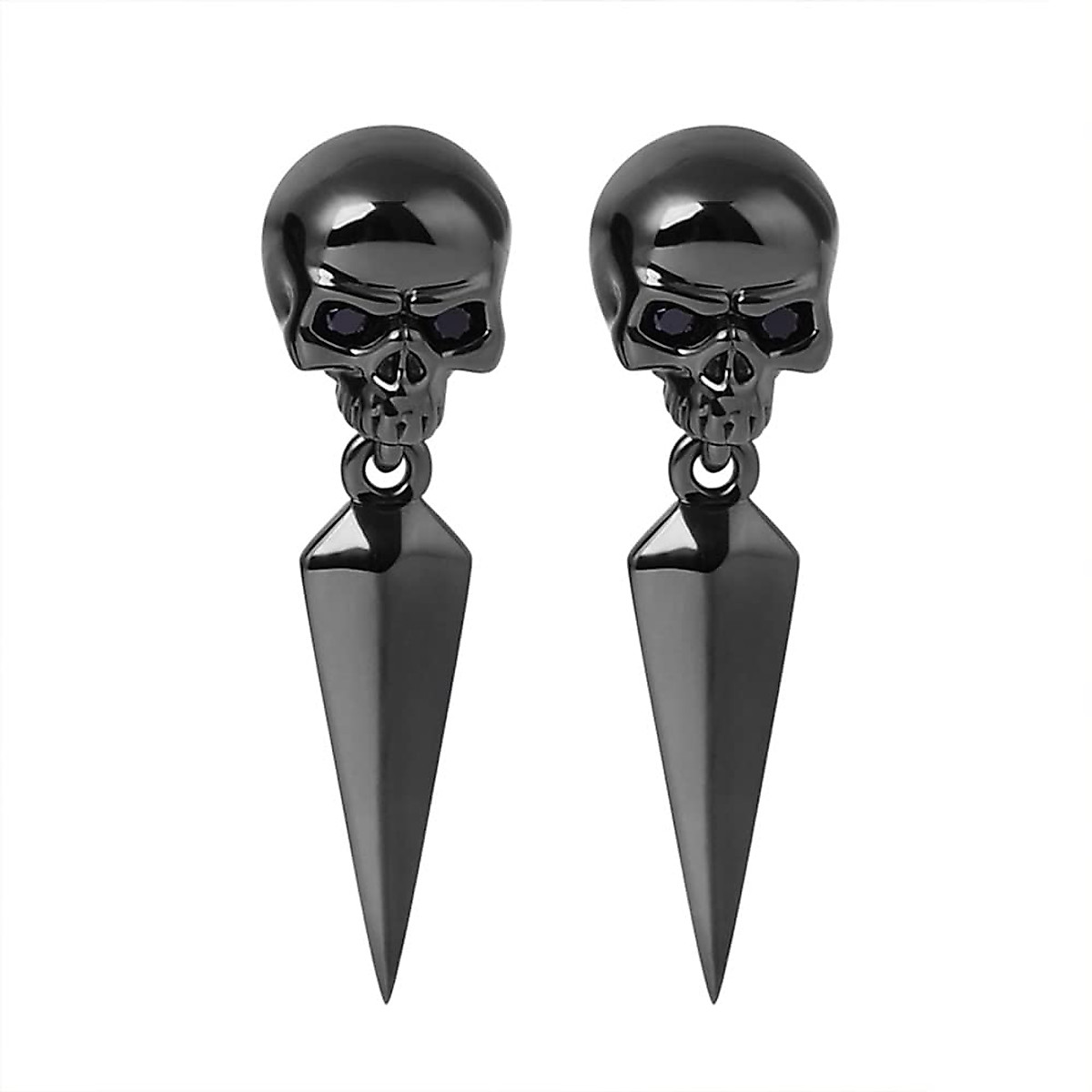 Gnoce Skull Earring Sterling Silver Black Dangle Earrings with Black Awl Fashion Drop Earrings Jewelry Gift for Women Men