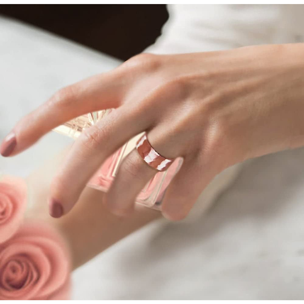 IVY & BAUBLE Uncoated Hammered Solid Copper Ring Band for Men & Women | Made In USA | 8mm |Size 12