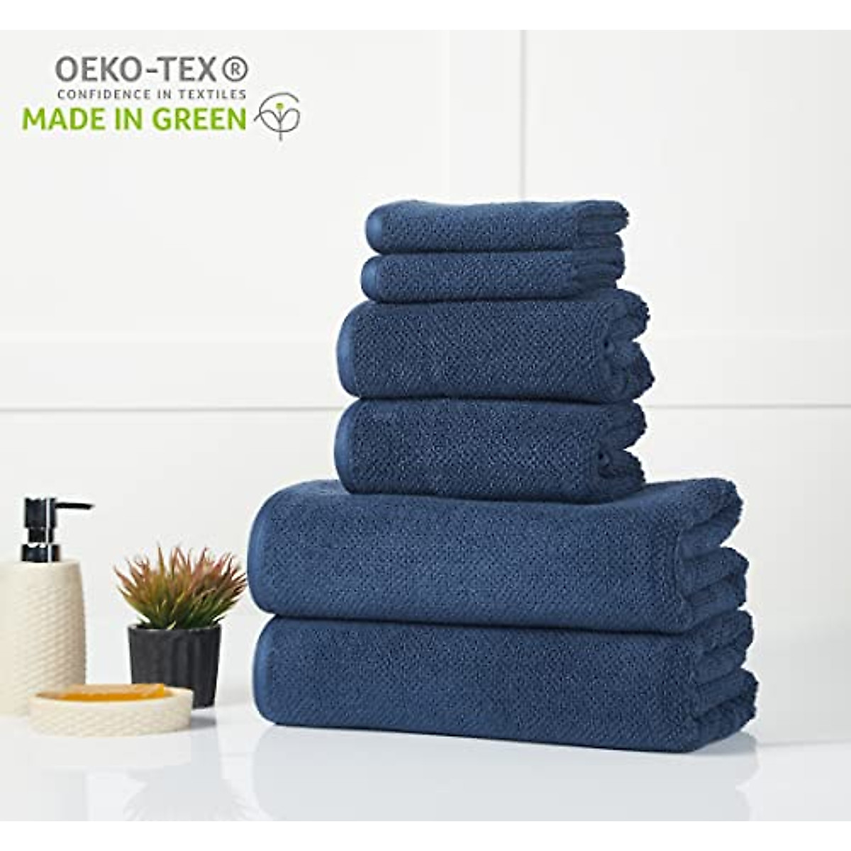ESSELL 6 Piece Soft & Strong Towel Set, 100% Cotton | Popcorn Textured Weave, 680 GSM | Highly Absorbent & Quick Dry | Home, Hotel & Spa Towels for Bathroom & Sports | Ultra Soft & Durable - Navy Blue