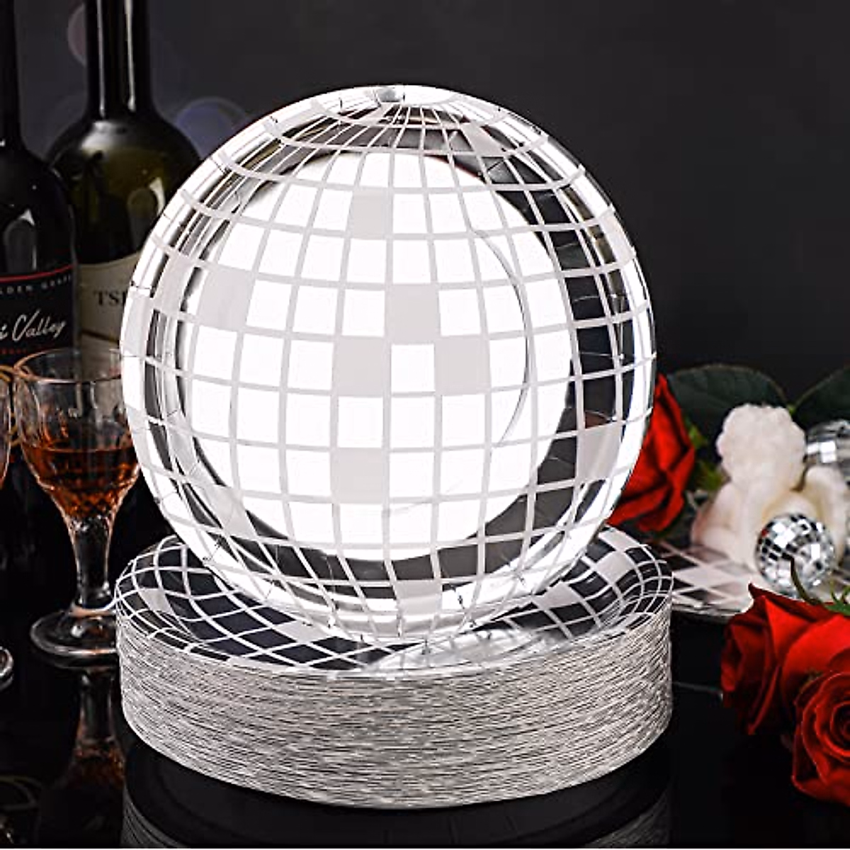 Silver Disco Ball Paper Dinner Plates Disco Paper Plates Disco Plates 70s Disco Party Supplies Bachelorette Plates Disco Party Decorations for Birthday Party, Reunion, 70s Groovy Party (100 Pcs)