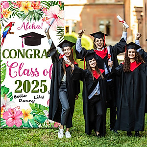 Luau Graduation Decorations Aloha Congrats Class of 2023 Door Cover Personalized Name Senior 2023 Graduation Banner Backdrop for Hawaiian Tropical Grad Themed Party Supplies with A Gift Pen