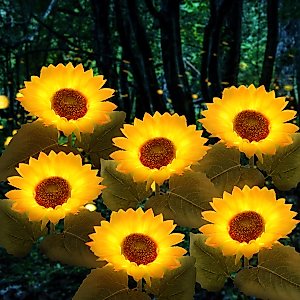 Elyccupa Solar Sunflower Lights LED Solar Powered Garden Stake Lights Outdoor Solar Flower Landscape Light for Patio Lawn Garden Yard Pathway Walkway Decoration, 6 Pack