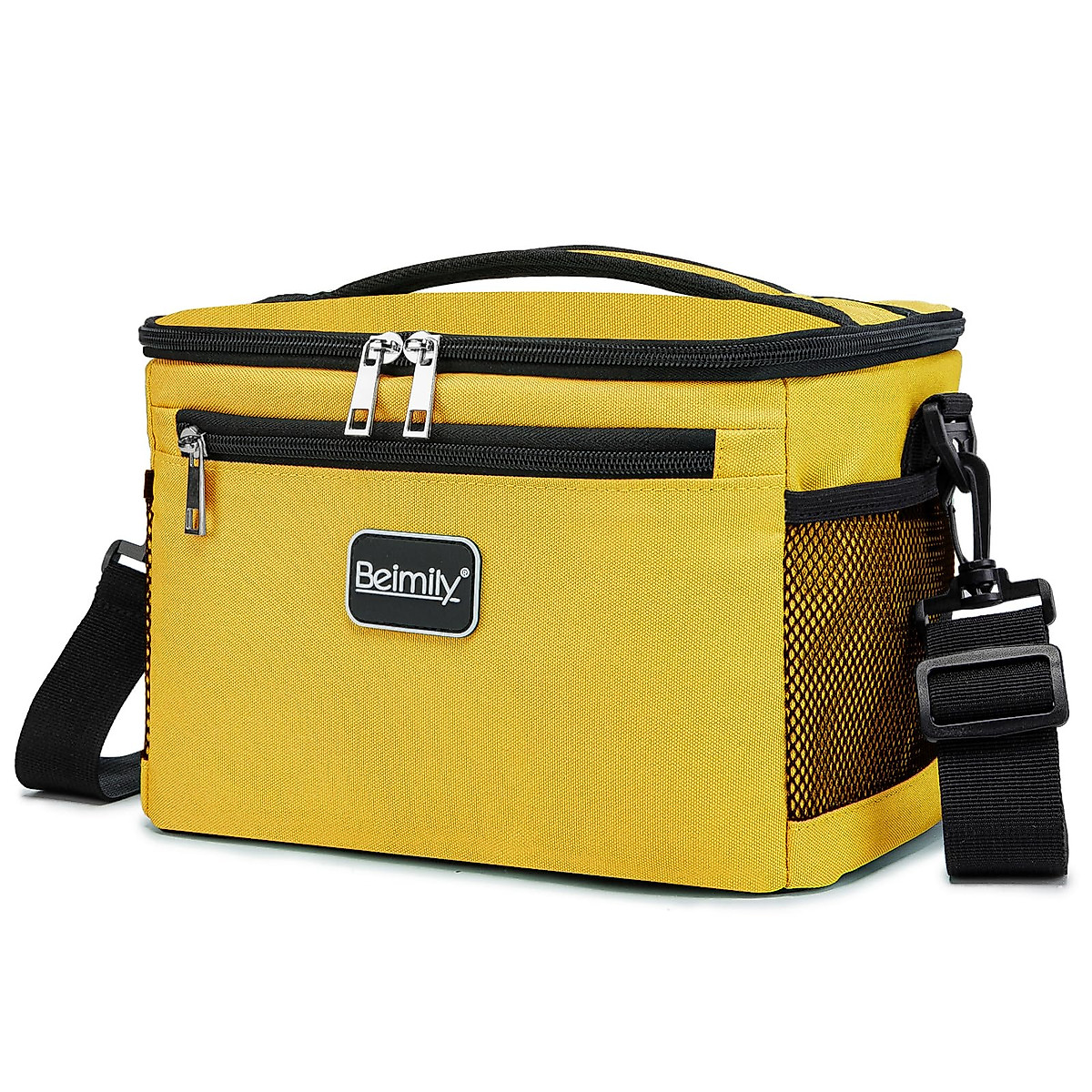 BEIMILY 2 Pack Insulated Lunch Bag Women Men,small Soft cooler Hand bags,Lunch Bag for Work,Leakproof Reusable Insulated Cooler Lunchbox with Adjustable Shoulder Strap(blackish green+yellow)