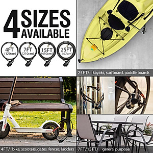 MARQUE Bike Lock with Key – 25FT 3/8” Straight Cable Locks with Keys, Anti-Theft Security Cable for Bicycles, Scooters, Kayaks, Paddle Boards, Gates