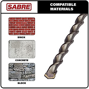Sabre Tools 10-Pack SDS Plus 3/16" x 6" Rotary Hammer Drill Bits, Carbide Tipped for Brick, Stone and Concrete