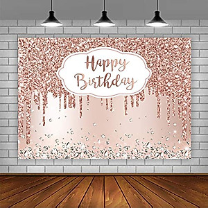 Lofaris Rose Golden Birthday Party Backdrop Glitter Diamonds Happy Birthday Background Girls Sweet 16 18th 21th Birthday Party Decorations Photo Booth Props5x3ft