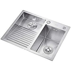 Bathroom Sinks Laundry Pool Balcony Household Stainless Steel Laundry Sink Wash Basin With Washboard Easy To Clean Double Sink Laundry Pool Gift ( Color : A , Size : 60*48*22cm )