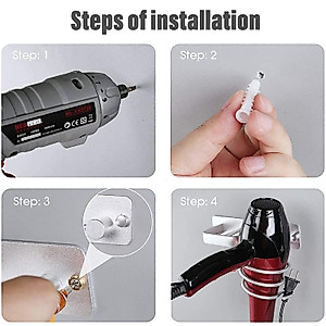 OSTTRPO Bathroom Hair Dryer Holder, Aluminum Alloy Material Wall Mounted Self Adhesive Hair Dryer Rack Compatible with All Hair Dryer Models - Silver