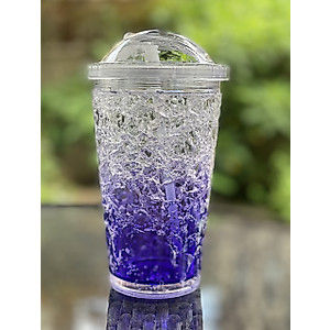 Aeisage Icy Tumbler Acrylic Freezer Mugs Summer Durinking Tumblers Double Wall Icy Juice Cup with Hidden Straw Integrated Plastic Mug (Purple)