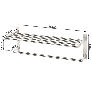 24 Inch Towel Racks for Bathroom, 2-Tire Bathroom Shelf with Towel Bar, Rustproof SUS304 Stainless Steel Wall Mounted Bath Towel Rack, Lavatory Bathroom Towel Storage Towel Holder - Brushed Nickel