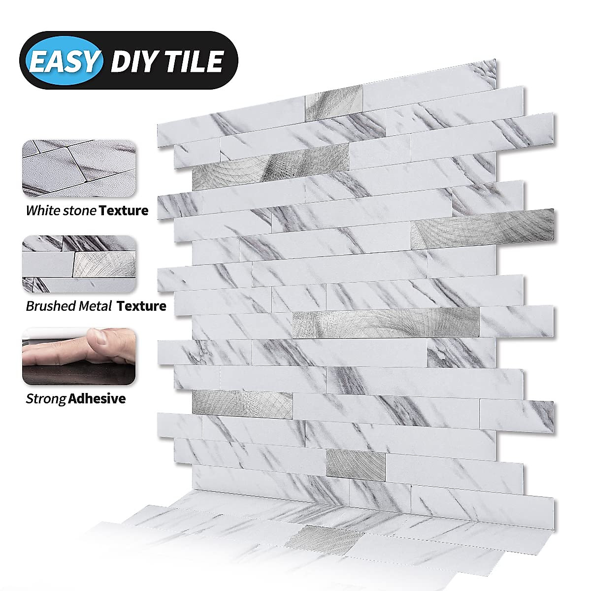 Art3d 10-Sheet Peel and Stick Backsplash Tile for Kitchen Bathroom Fireplace Laundry Room in White Marble Tone