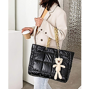 QZUnique Women Shoulder Bags Bread Bear Handbag Underarm Tote Bag Down Large Capacity Tote Handbags