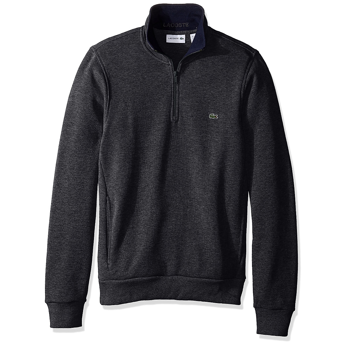 Lacoste Men's Half Zip Lightweight Sweatshirt with Logo At Neck, Dark Grey Jaspe/Cosmos, 7