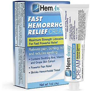 HemAway Hemorrhoid Relief Cream, Patented hemorrhoid Cream with 5% Lidocaine