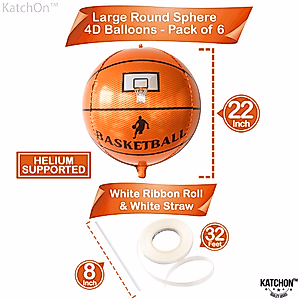 KatchOn, Big 22 Inch Basketball Balloons - Pack of 6, Basketball Foil Balloons | Basketball Balloon, Basketball Party Decorations, Basketball Senior Night Decorations | Basketball Birthday Decorations