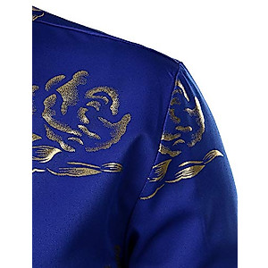 ZEROYAA Mens Hipster Gold Rose Printed Slim Fit Long Sleeve Dress Shirts/Prom Performing Shirts Z56 Blue XX-Large