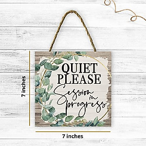 Quiet Please Session in Progress Sign Hanging Wood Door Sign Great for Home Office Salon Law Firm Therapy Counseling Online Classes Massage Decorative Wood Sign Wall Art