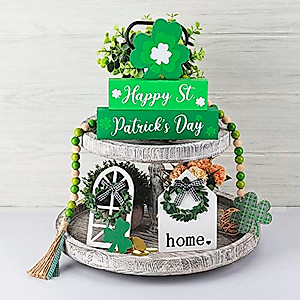 Happy St Patrick's Day Wooden Table Decorations and Happy Easter Centerpiece with Colorful Bunny and Eggs Signs