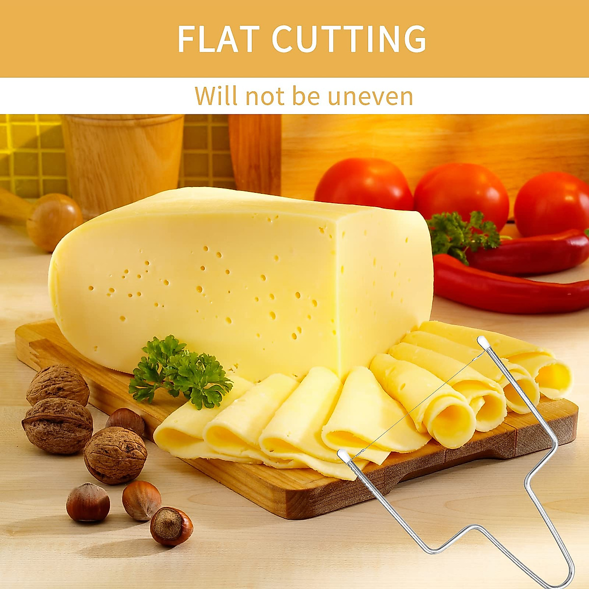 YAFIYGI Cheese Wire Slicer Cutter - Fast Cutting for Hard or Semi-Hard Block Cheeses - Stainless Steel Cheese Slicer with Wire - Handheld Cheese Cutter with Replacement Wire