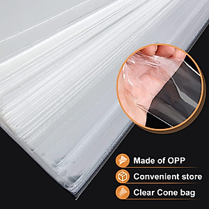 SBYURE 200 Pcs Clear Cone Shaped Treat Bags Cellophane Triangle Candy Bags with 200 Twist Ties for Favor Candy Popcorn Handmade Cookies Sweets Crafts,15'' x7''