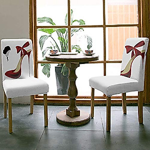 6 PCS Stretch Washable Chair Slipcovers Red High Heels in Black Chair Covers Set Dining Chair Seat Protector for Home, Hotel, Ceremony