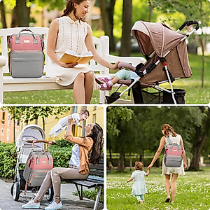 COSYLAND Diaper Bag Backpack Large Capacity Baby Bag for Boy Girl Water-repellent Multifunction Travel Back Pack with Changing Pad & Stroller Straps for Mom Dad, Pink/Grey