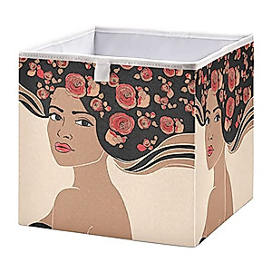 Girl Hair Roses Storage Basket Storage Bin Square Collapsible Toy Bins Clothes Toys Bin Organizer for Childrens Toys Playroom