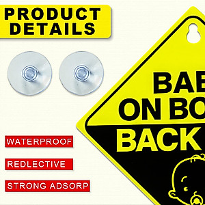 2 PCS Baby On Board Stickers for Cars, Baby on Board Car Signs Safety Warning Stickers Reflection Waterproof Stickers for Window Cling (5×5 Inch)