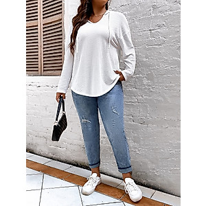 SOLY HUX Women's Plus Size Hoodies Long Sleeve Drawstring Waffle Knit Pullover Sweatshirt Tops Solid White 2XL