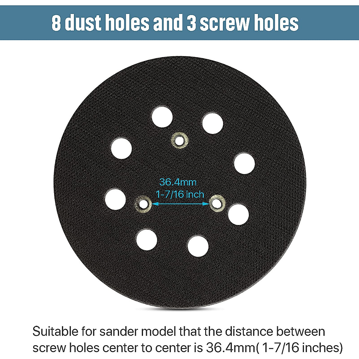 Mudder 5 Inch 8 Hole Sander Hook and Loop Replacement Sanding Pad Round Replacement Sander Pad Compatible with Makita BO5031K, BO5041K, BO5010, BO5030K (Blue)