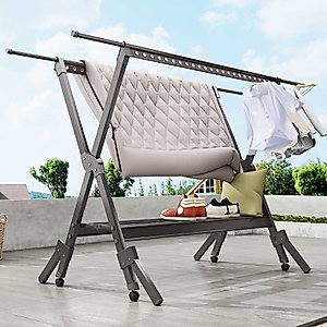 UVCMDUI Heavy Duty Clothes Airers Indoor Strong Folding, Windproof Retractable Drying Rack Collapsible Clothes Rail, Airing Rack Clothes Drying Rack for Indoor Outdoor,2 Poles with Shoe Rack,2.3m