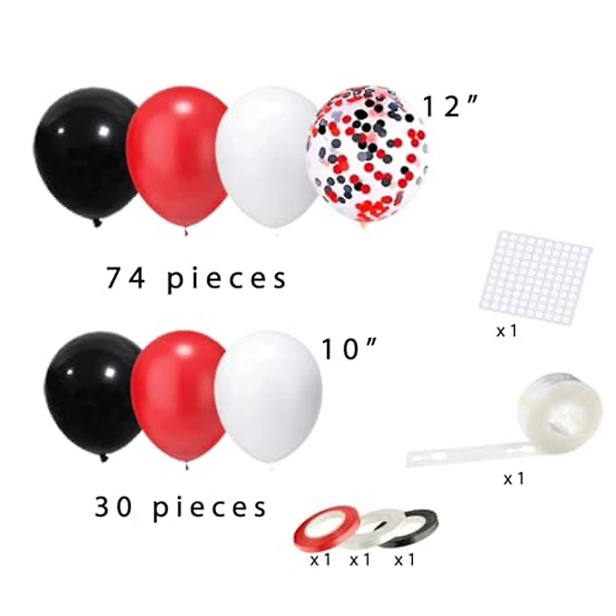 Red White Balloon Garland Arch, 12inch 10inch Red and White Balloons Red Black Balloons Confetti Balloons for Birthday Wedding Graduation Bridal Shower Retirement Party Decorations