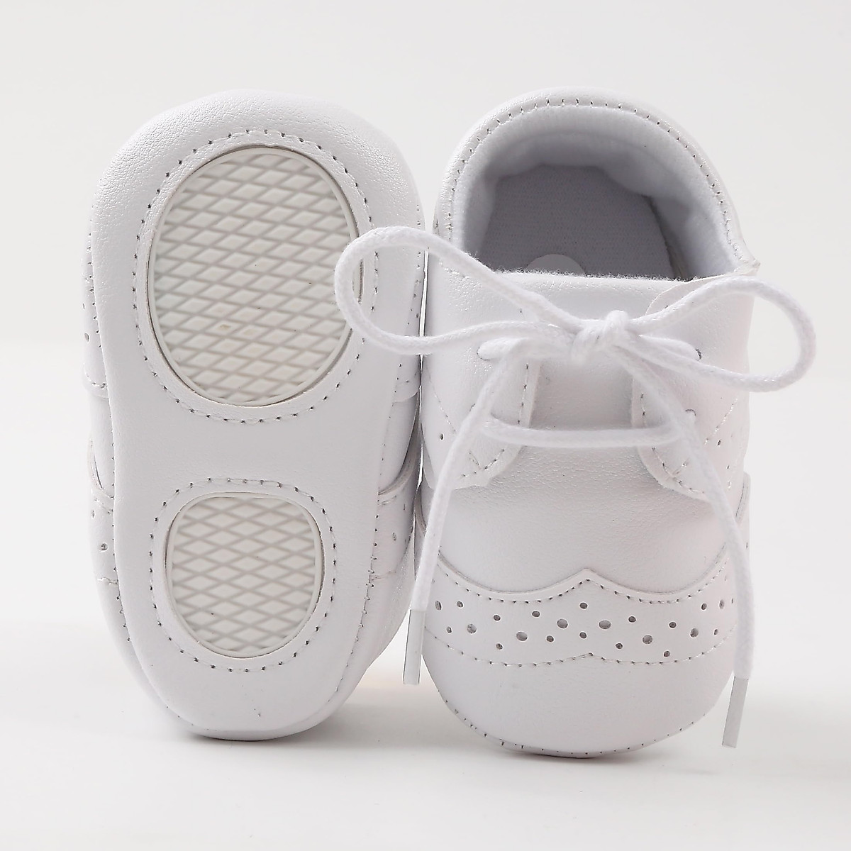 Methee Infant Baby Boys Girls Walking Shoes, Soft Sole Non-Slip First Walker Shoes Newborn Crib Shoes, Perfect for Baptism/Crawling/Wedding, White 0-6 Months Infant