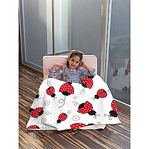 Red Ladybug Cartoon Pattern Blanket Super Soft Throw Warm Lightweight Fuzzy Plush Fleece Blanket for Couch Bed Sofa All Season Personalized Gift to Kids Women 40"x30" for Pets