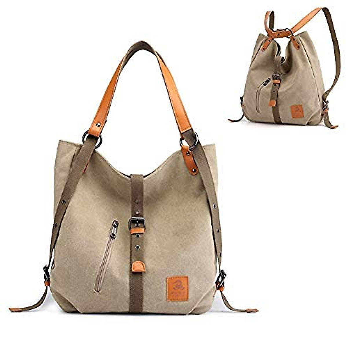 Cayla 3 Ways Canvas Purses Handbags Totes Shoulder Bag Backpack Hobo For Women (Khaki)